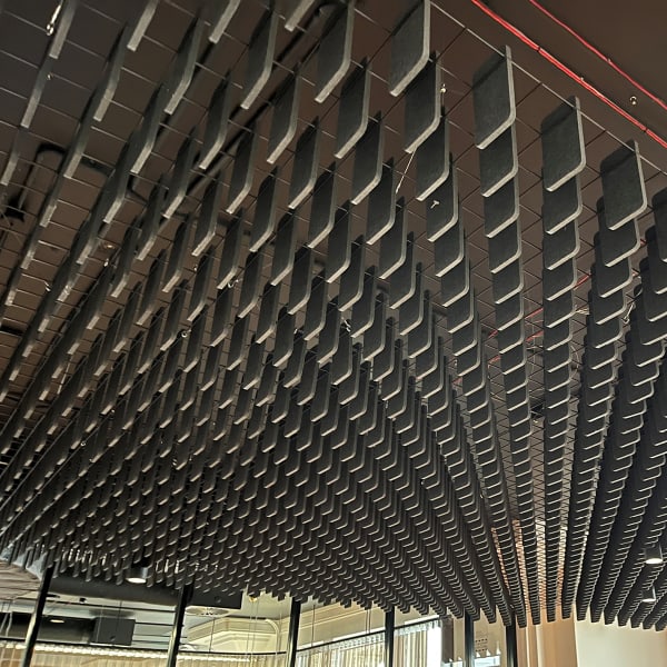 baresque | zintra acoustic solutions | mesh baffles | hunt architects | lobby design - Baresque